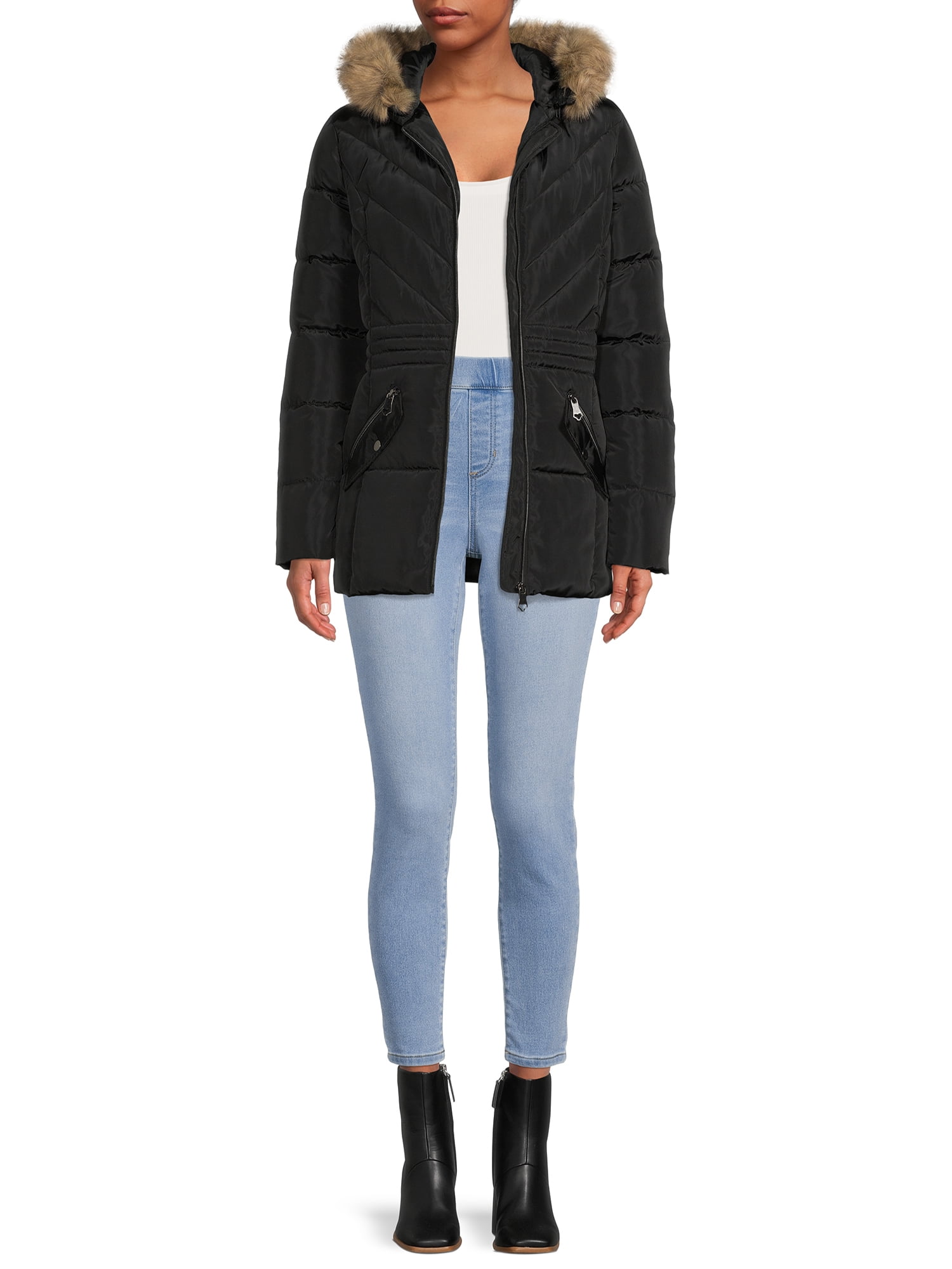 Buy Big Chill Women's Quilted Puffer Jacket with Faux Fur Trim Hood ...