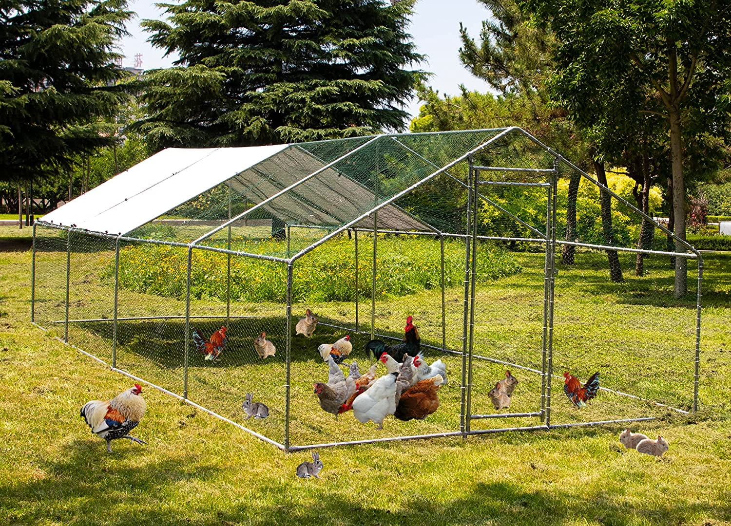 Large Chicken Coop Metal Chicken Runs for Yard, 25.6'Walk in Chicken ...