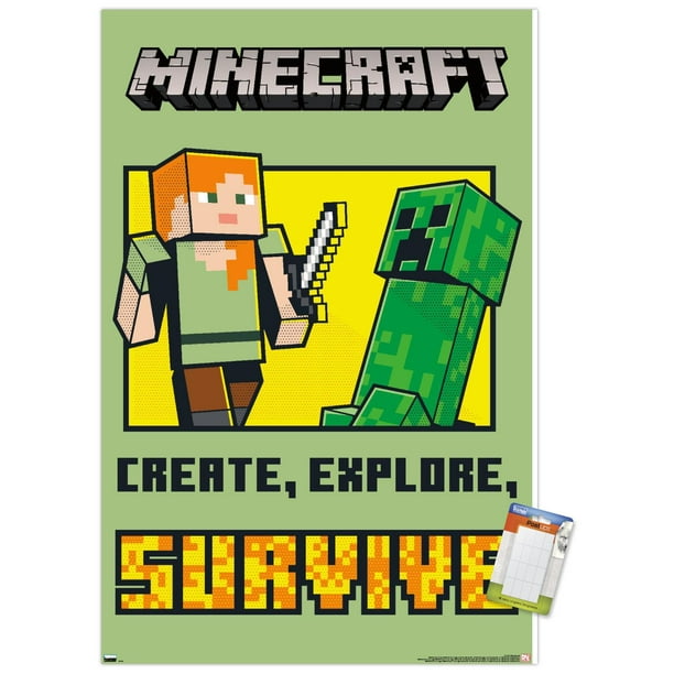 Minecraft - Create, Explore, SurVive Wall Poster, 14.725" x 22.375 ...