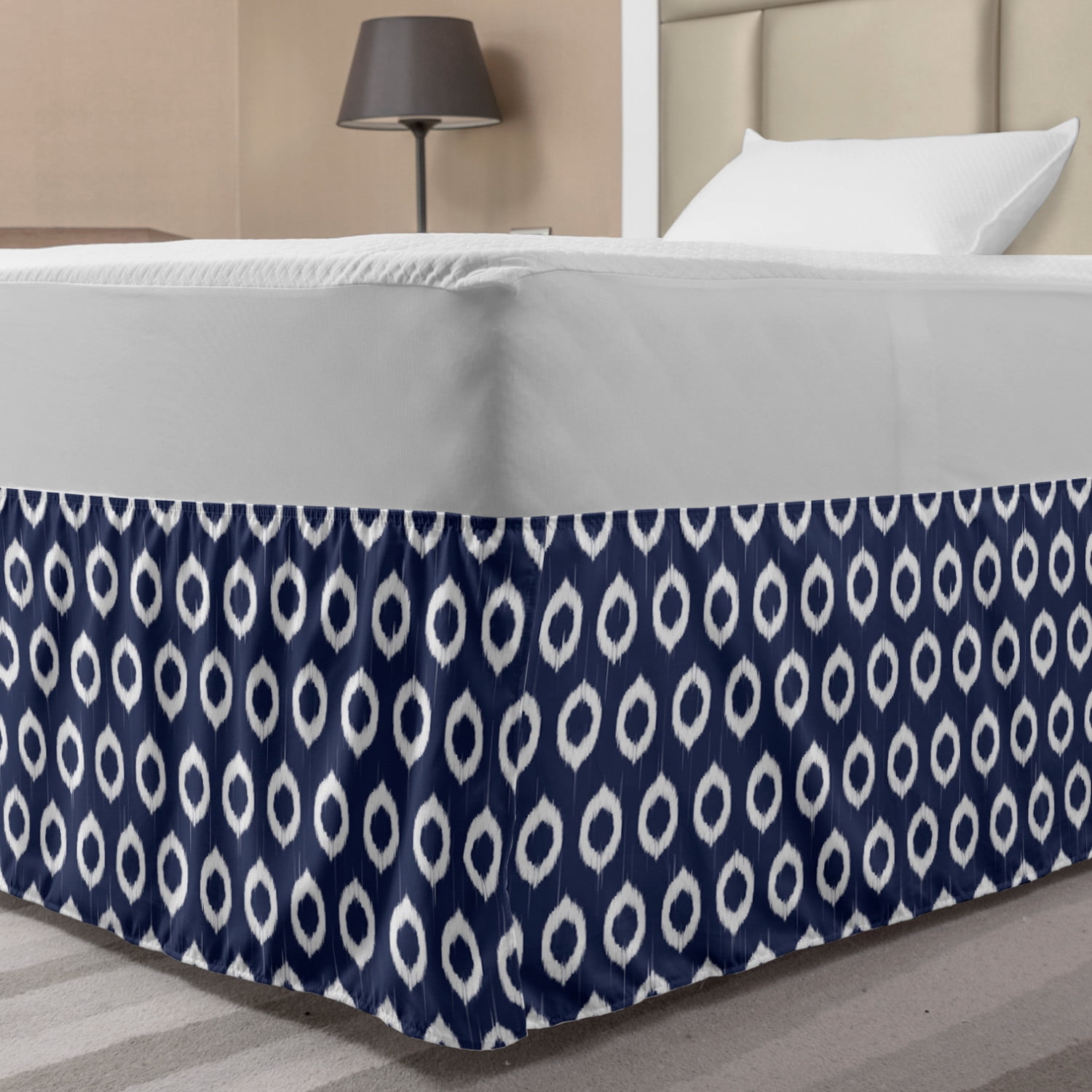 Indigo Bed Skirt, Grunge Abstact Geometrical Design with Sketchy Round ...