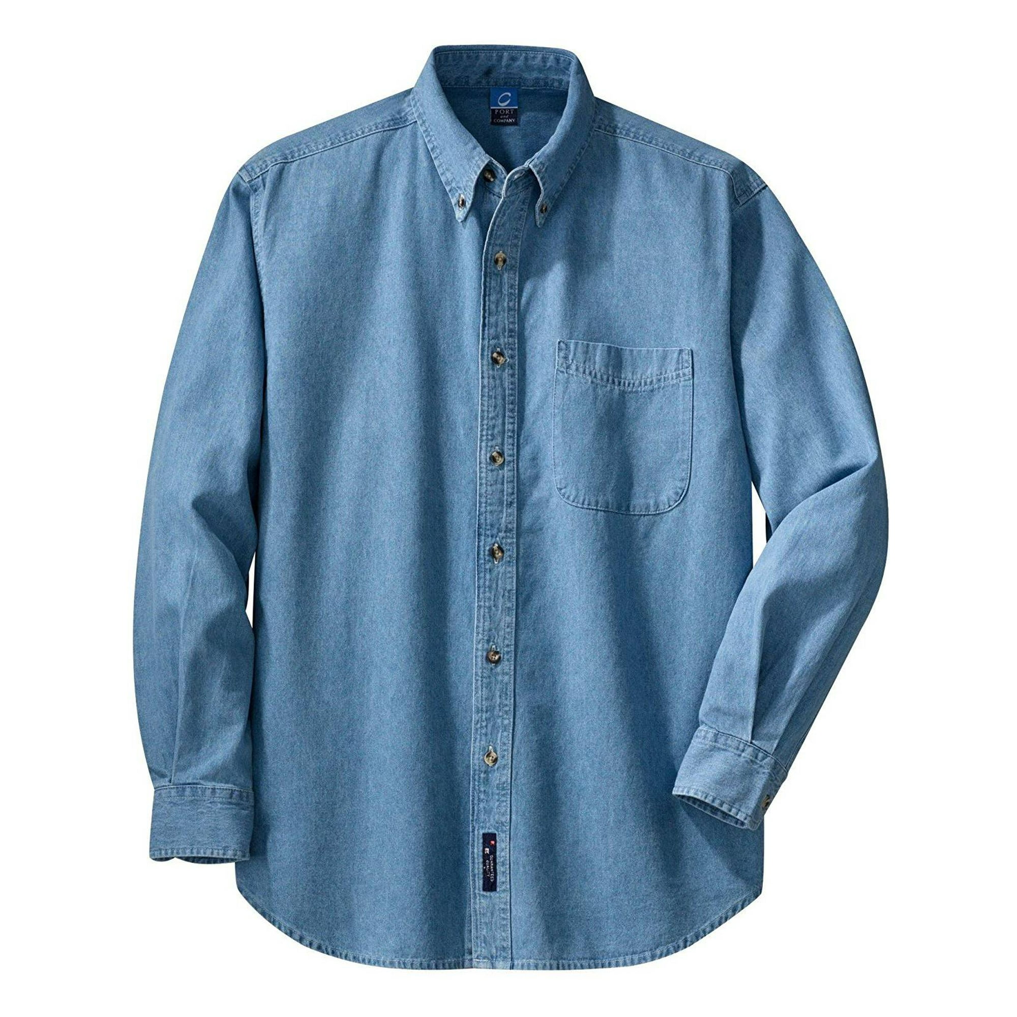 Click here for Port & Company Long Sleeve Denim Shirt  Faded Blue... prices