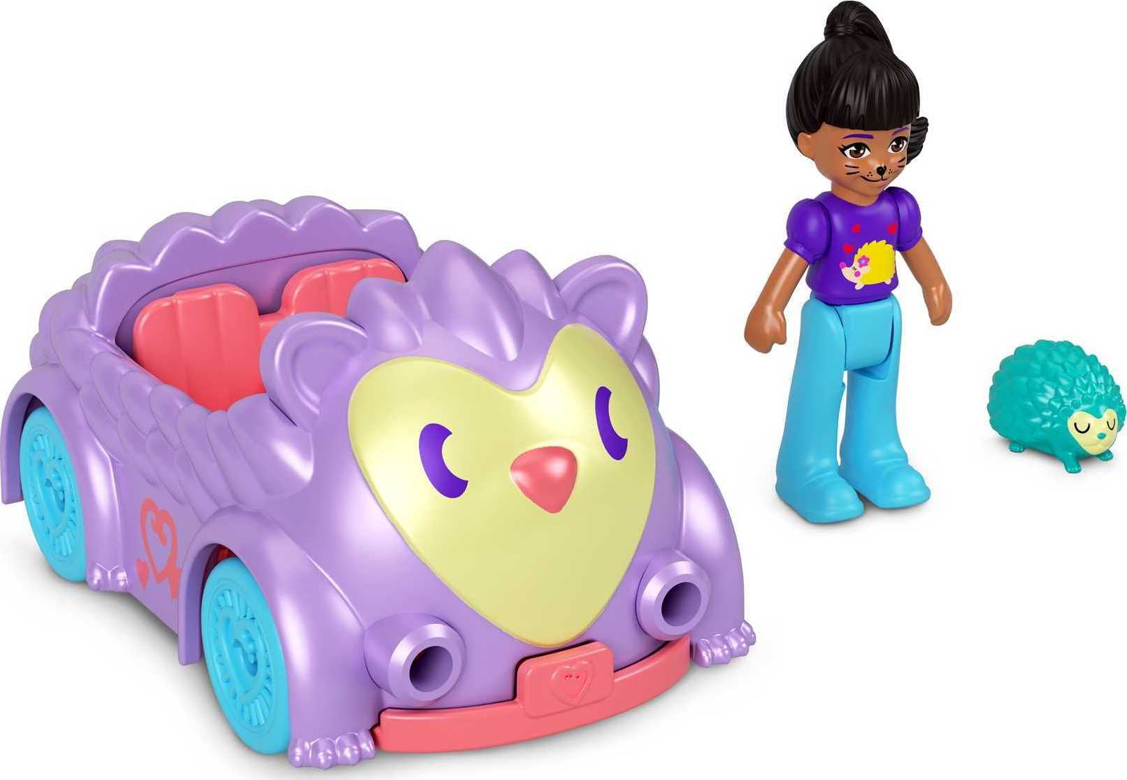 Polly Pocket Micro Doll with Hedgehog-Themed Die-cast Car and Mini Pet ...