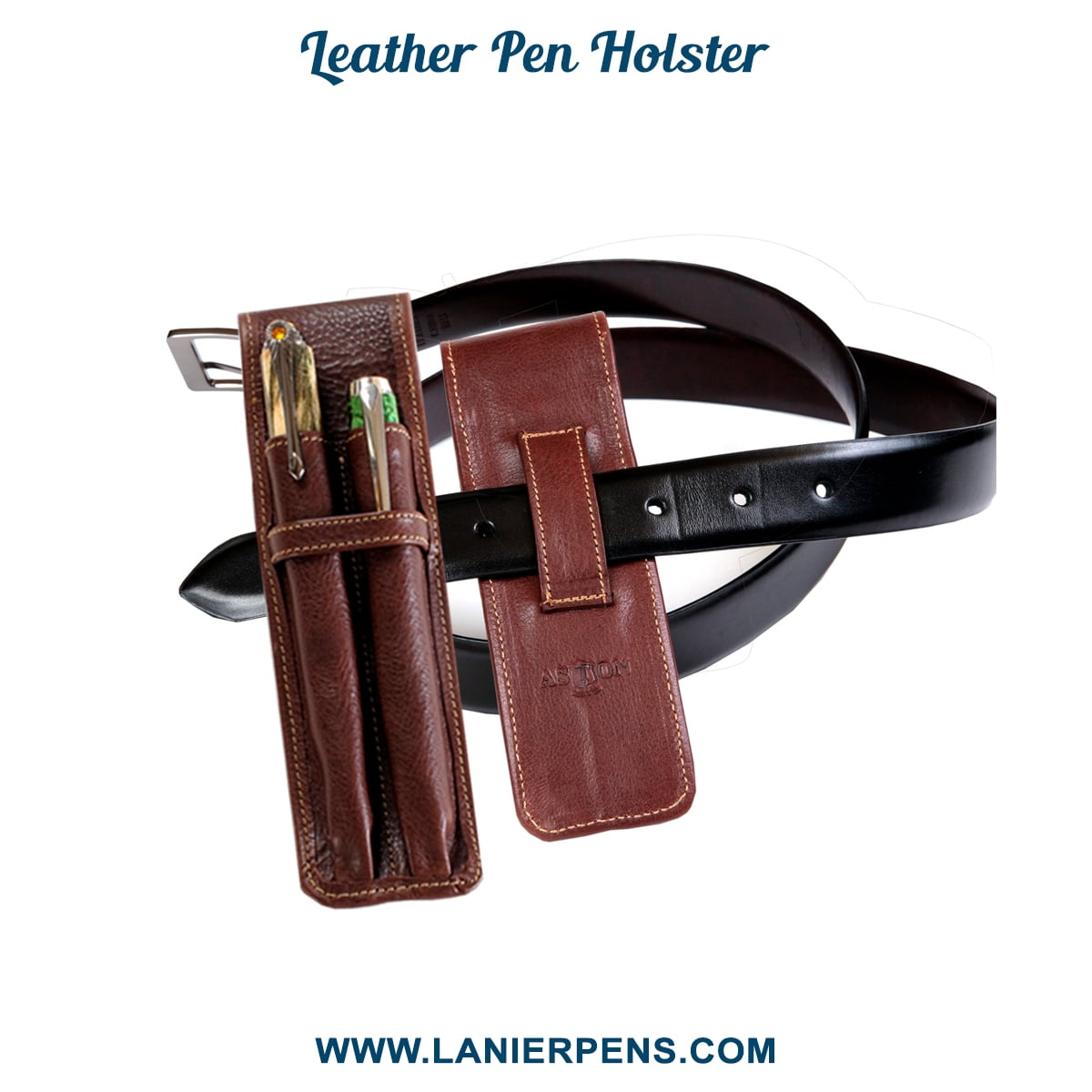 Aston Leather Double Pen Holster - Two Pen Leather Case Brown - Walmart.com