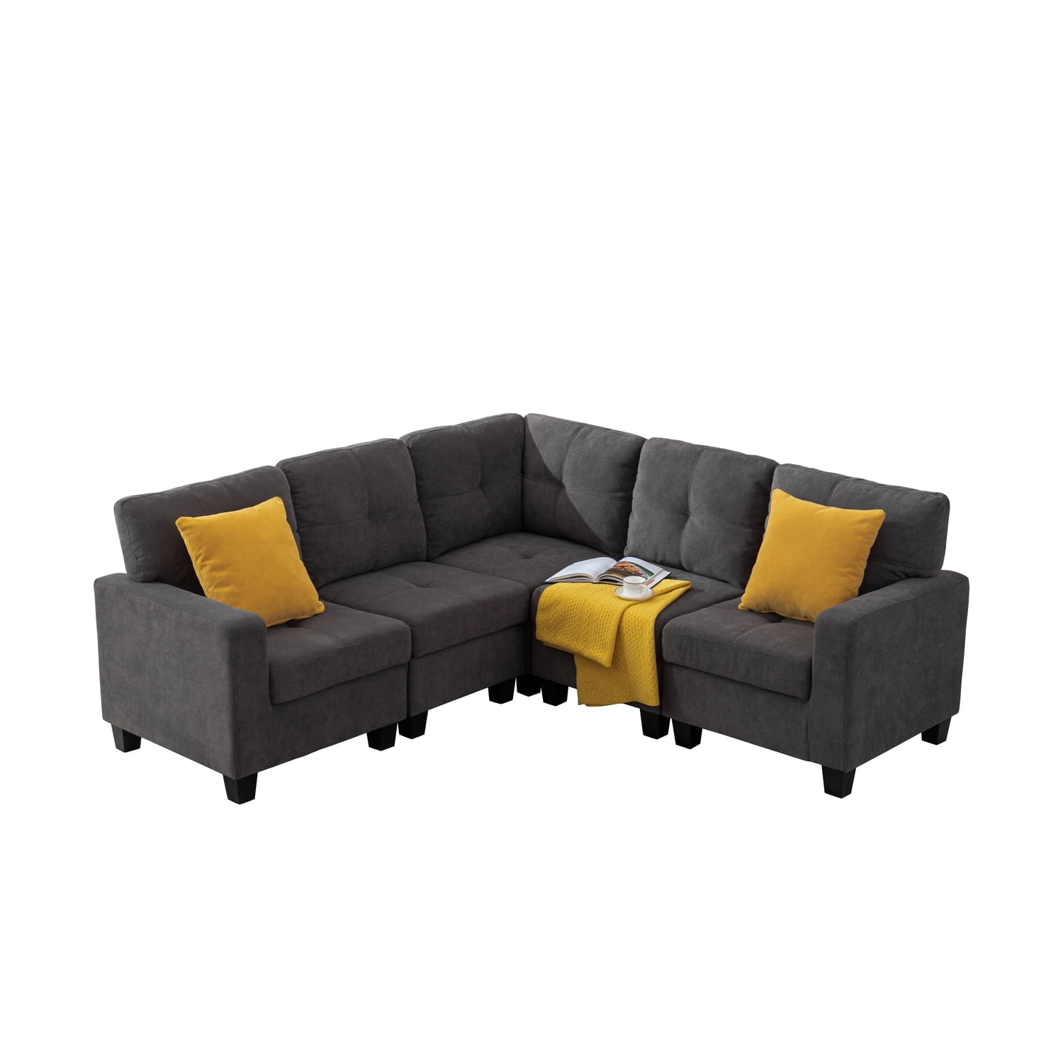 Alexent Dark Gray Right Arm Chair, Sectional Sofa Piece, Soft Fabric ...