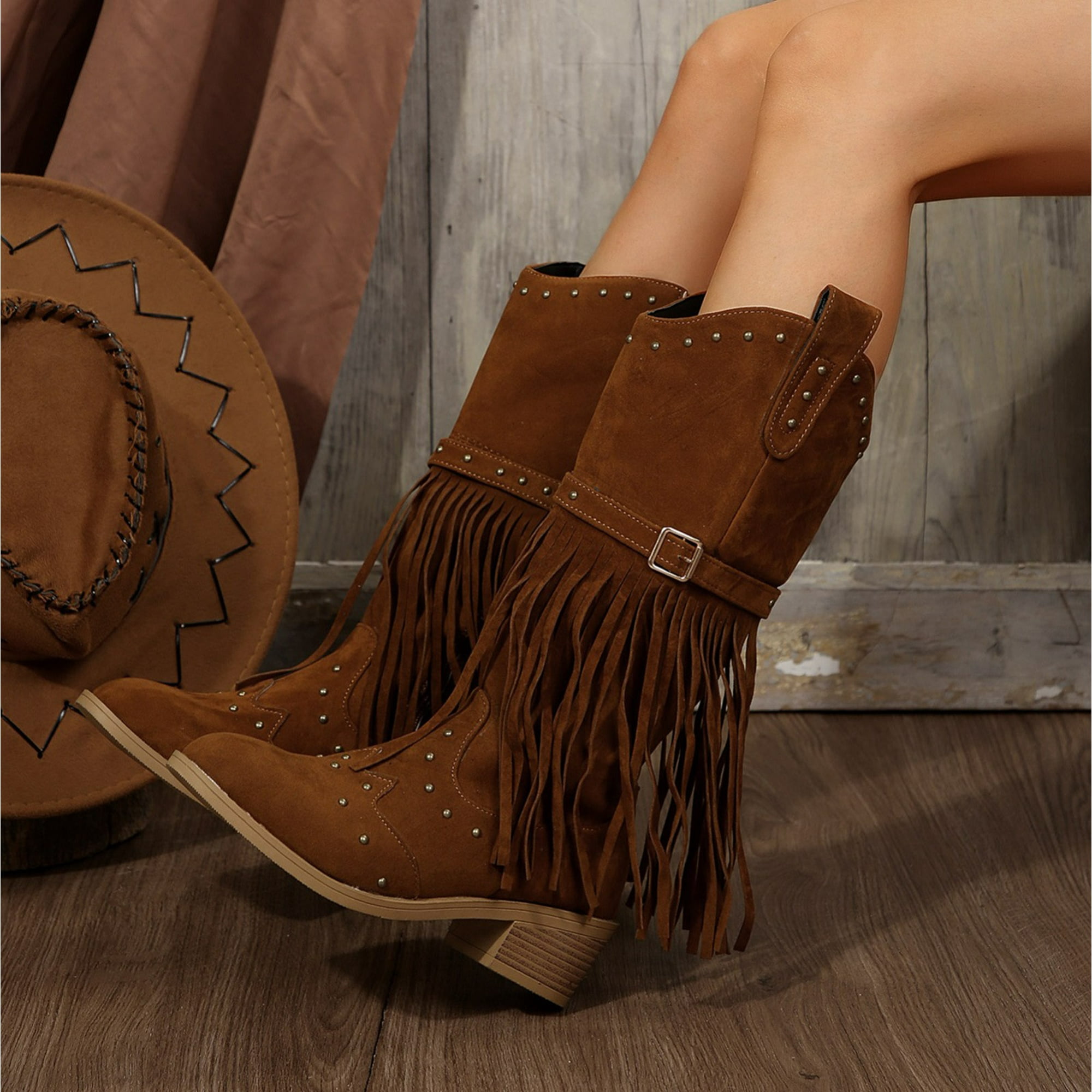 Click here for Ximin Women Fringe Cowgirl Boots Knee High Boots E... prices