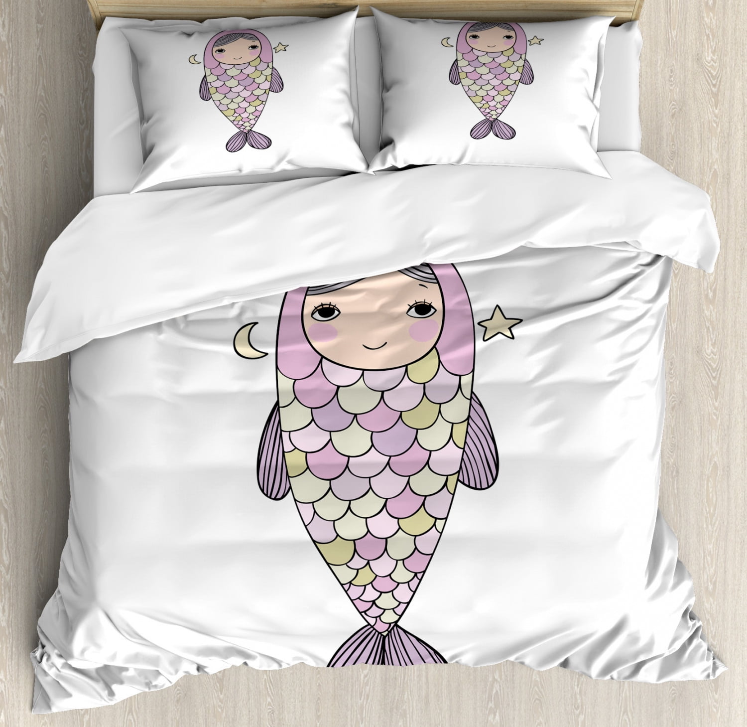 Mermaid King Size Duvet Cover Set, Fantasy Sea Life Mythological ...