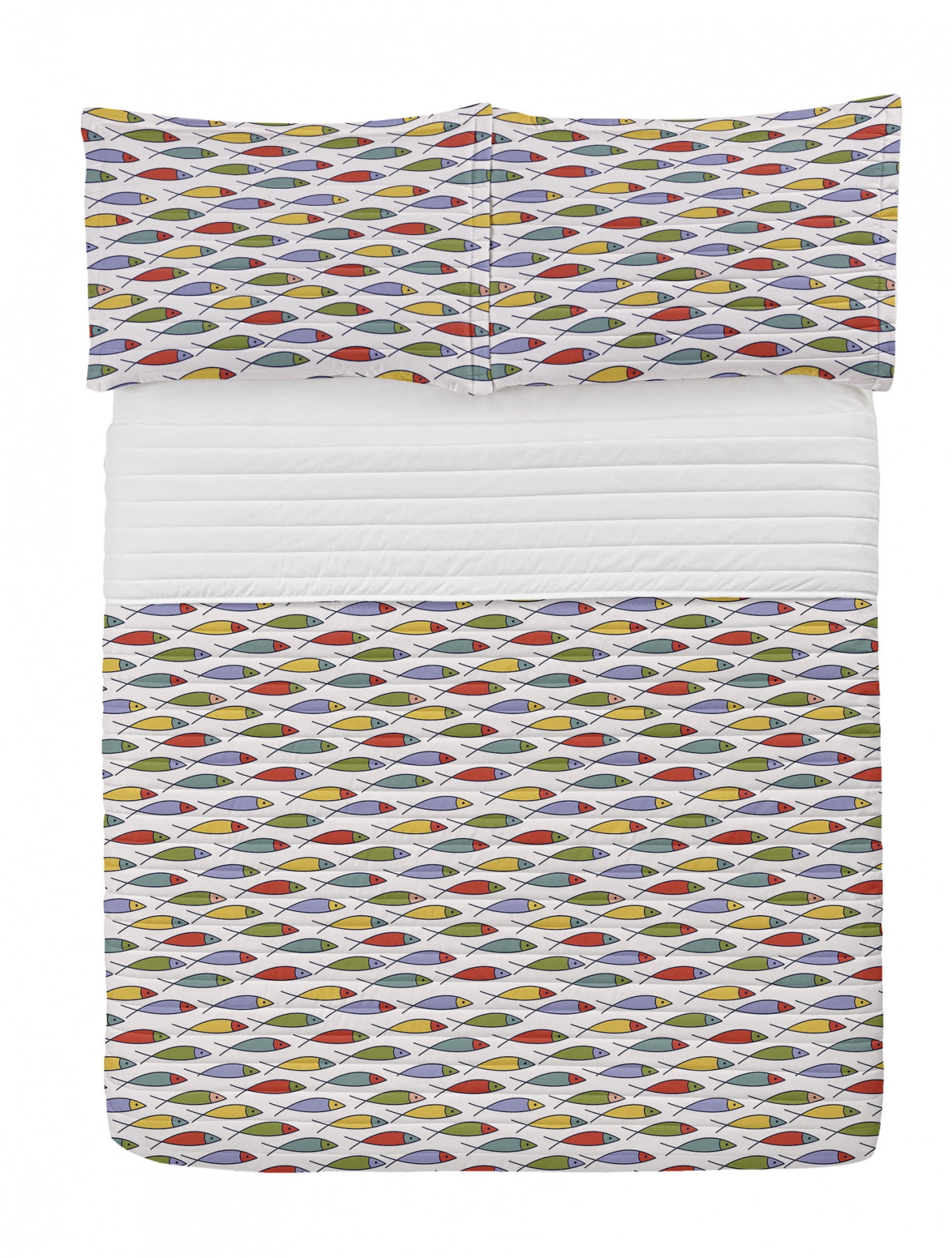 Underwater Microfiber Bedspread Set, Simplistic Floating Fish Forms in ...