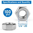 Hex Nuts, 100 Pack 1/4“-20 304 (A2-70) Stainless Steel Hardware Nuts ...