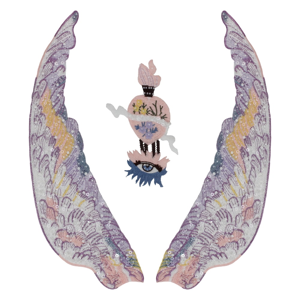 Beaded Pink Wings Patches Flaming Heart Applique Evil Eyes Embroidered ...