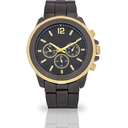 Accutime - Men's Black 3-Eye Face Fashion Watch, Faux Gold Band ...