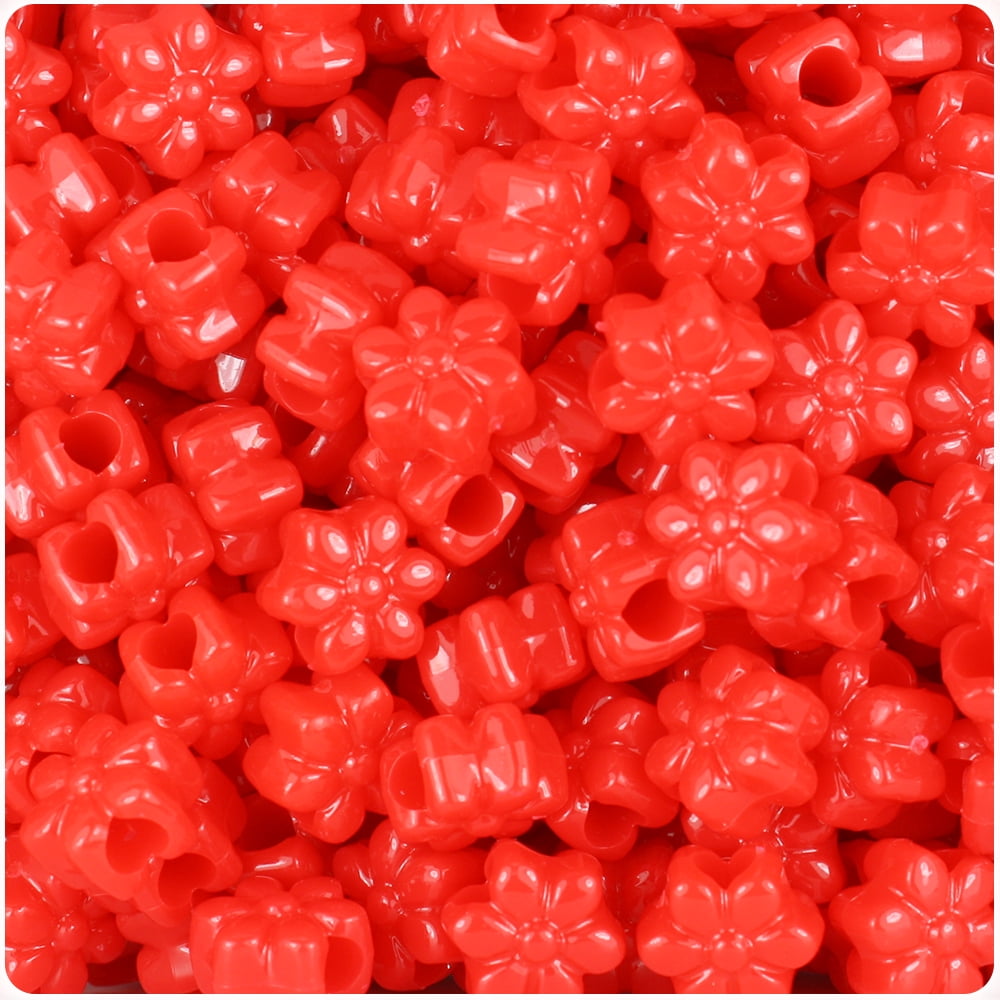 BeadTin Bright Red Opaque 13mm Flower Pony Beads (250pcs) - Walmart.com