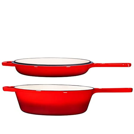 Enameled Red 2-In-1 Cast Iron Multi-Cooker By Bruntmor 鈥?Heavy Duty 3 ...