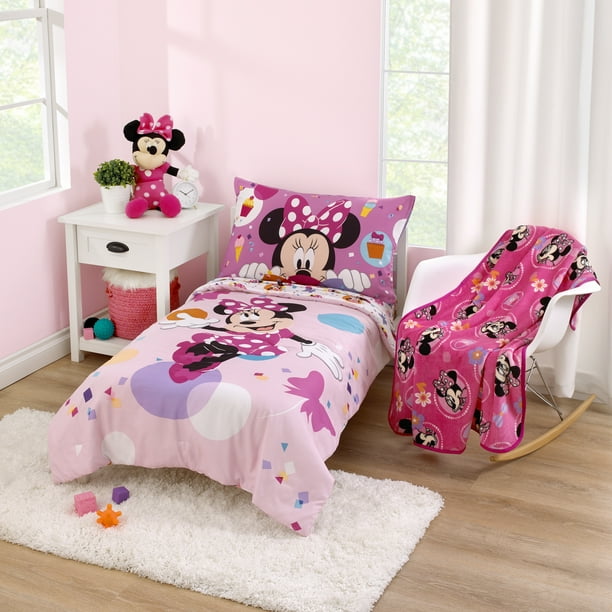 Disney Minnie Mouse 5-Piece Toddler Bedding Set & Blanket Bundle ...