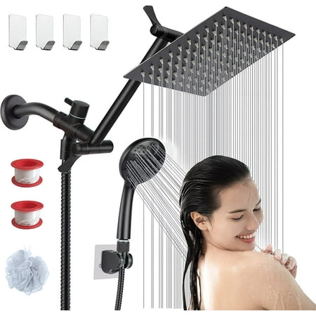 8'' Rainfall Stainless Steel Fixed Head/Handheld heads Combo 9 Settings ...