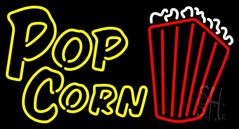 Yellow Popcorn With Logo LED Neon Sign 13" Tall x 24" Wide - inches ...