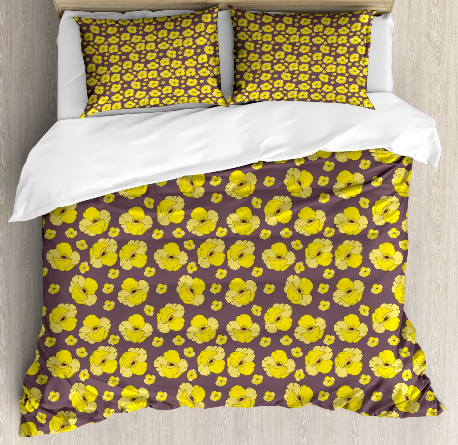 Floral Duvet Cover Set King Size, Vintage Inspired Pattern of Yellow ...