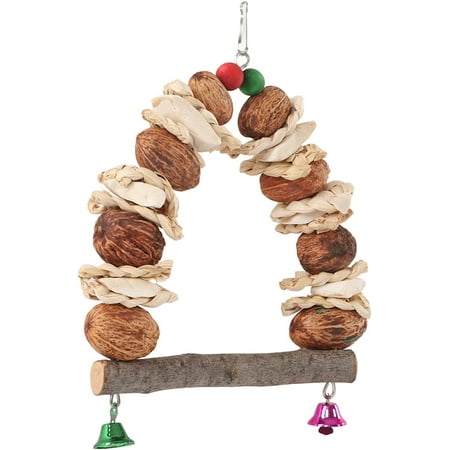 Parrots Swing Perch, Bird Swing Non-Toxic Cuttlebone Pecan with Bells ...