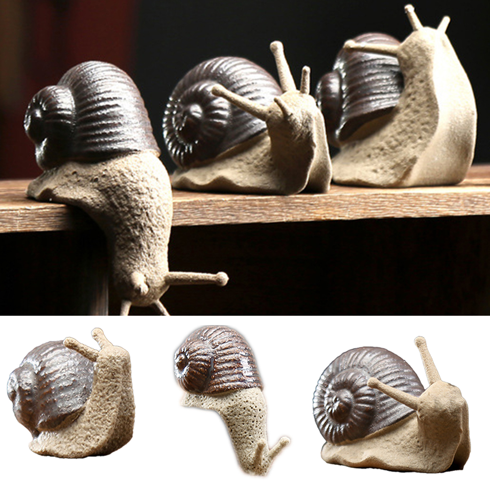 SPRING PARK Snail Figurine Ceramic Miniature Snail Ornament Tea Pet ...