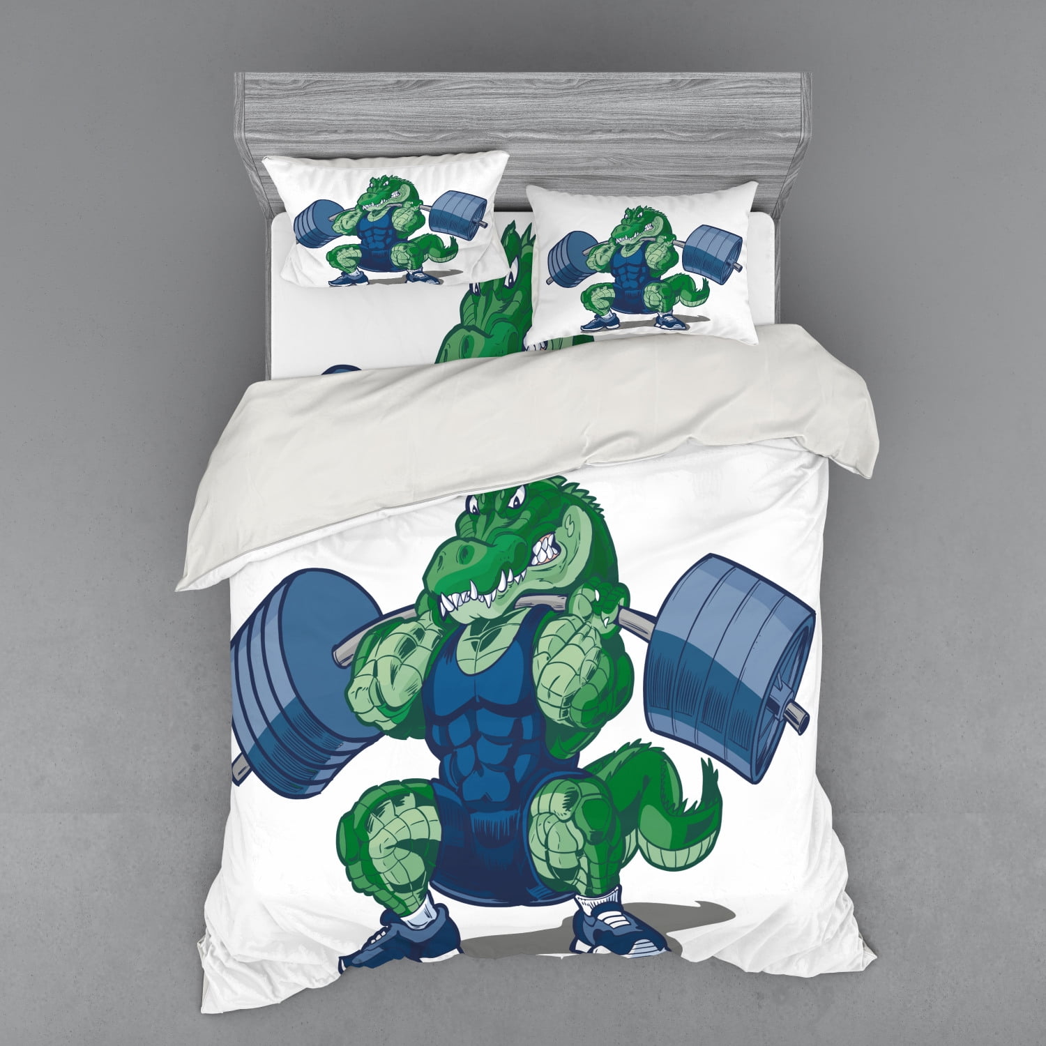 Animal Duvet Cover Set, Cartoon Crocodile Sporty Muscular Manly ...