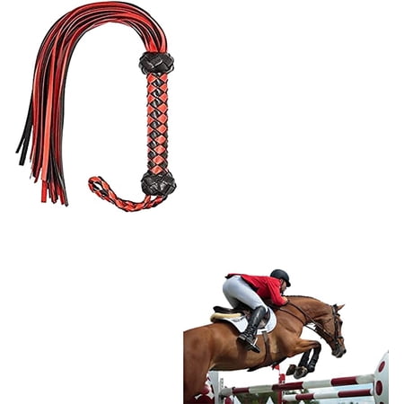 Hand-woven leather whip red and black whip tassel loose whip ...