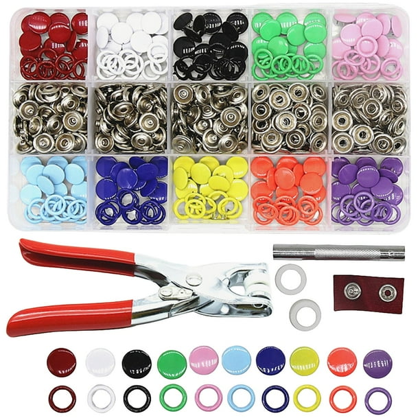 9.5mm Snap Fasteners Button Tool Set 10 Colors with Plier Accessory for ...