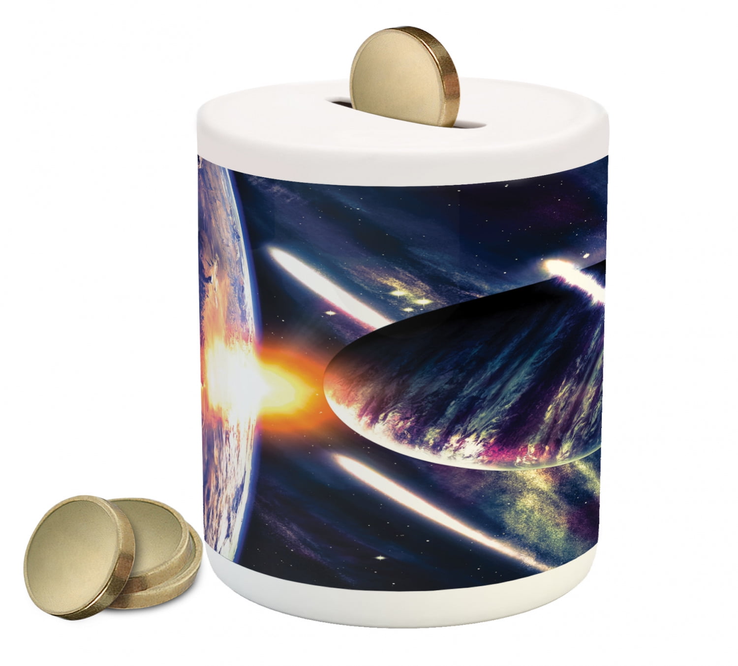 Galaxy Piggy Bank, Moon Theme with Planet Earth and Sunlight in Outer ...
