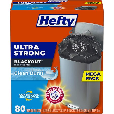 Hefty Ultra Strong Tall Kitchen Trash Bags, Blackout, Clean Burst, 13 ...