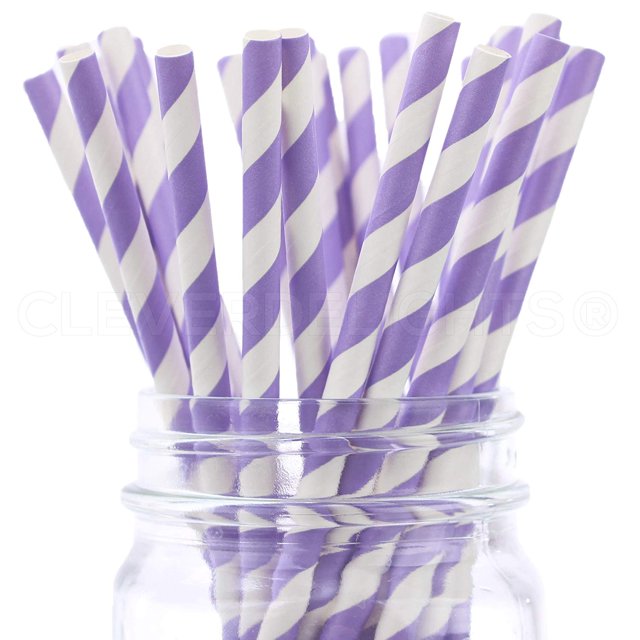 Biodegradable Paper Straws Lavender Stripe Box Of 100