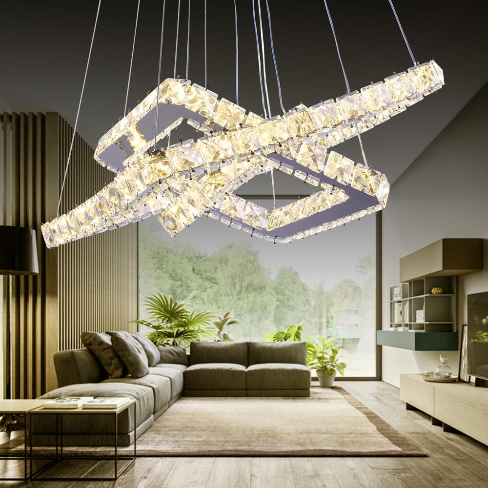 72W 3400K Universal Modern LED Crystal Chandelier DIY 3 Rings Round ...