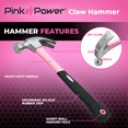 Pink Power Pink Hammer 16oz Small Claw Hammer with Ergonomic Handle for ...