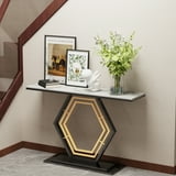 FLIP TRADE Sintered Stone Console Table with Geometric Base Sofa Table ...