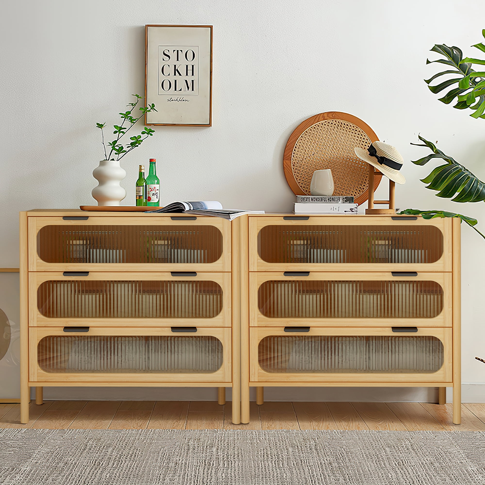 Resenkos Mid Century Modern Bamboo Dresser, Accent 3 Drawer Chest for ...
