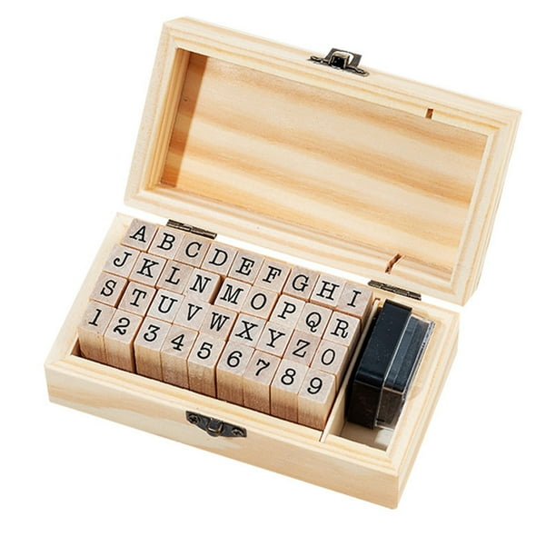 36-Piece Alphanumeric English Retro Wooden Stamp Set with Typewriter ...