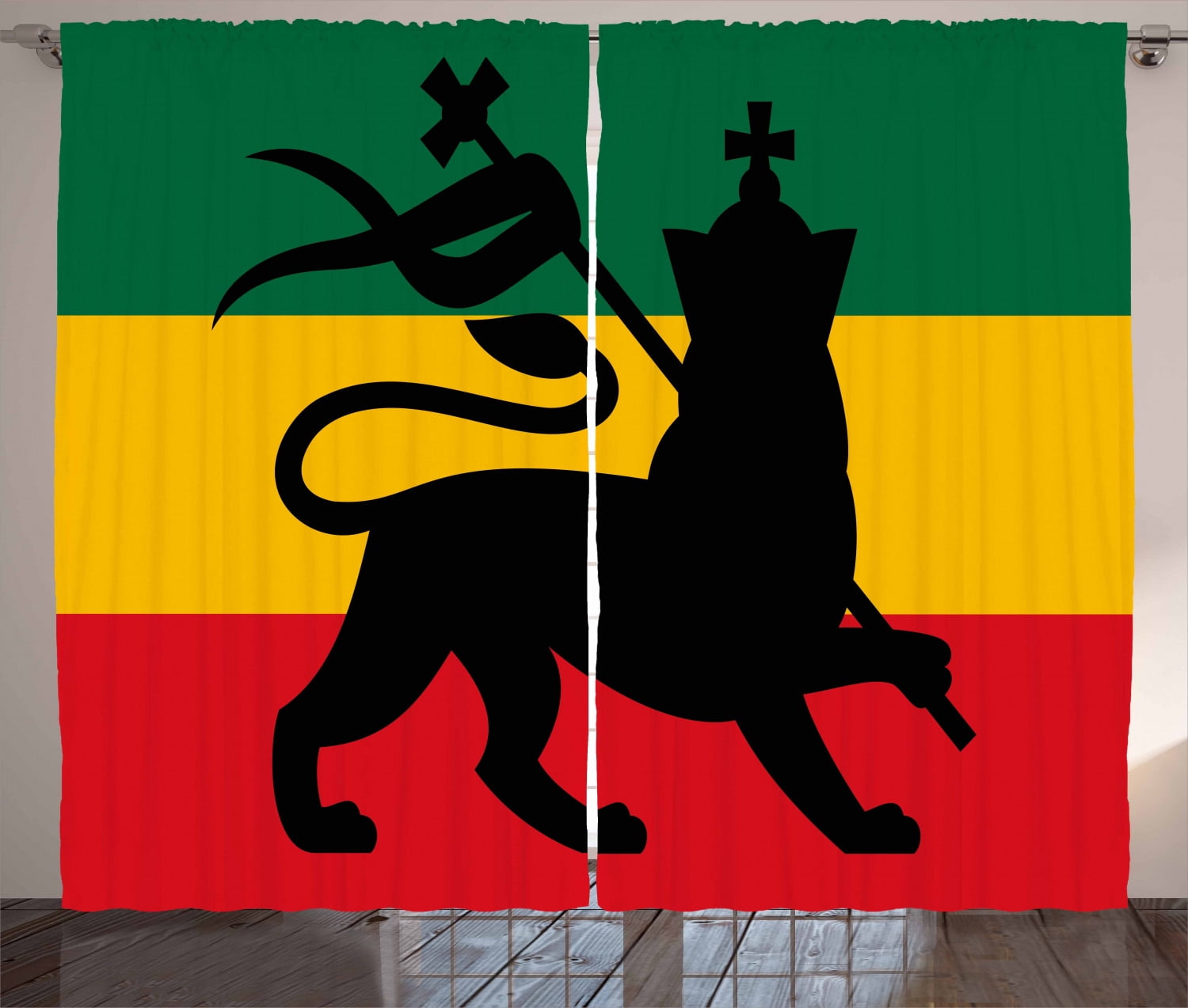 Rasta Curtains 2 Panels Set, Rastafarian Flag with Judah Lion Reggae ...