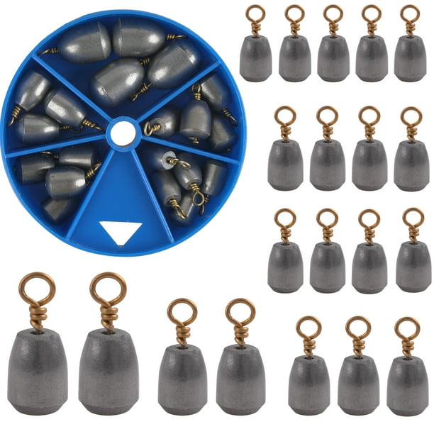 Iron Fishing Weights Assortment, 20pcs Fish Bass Sinkers Casting Weight Kit with Tackle Box 5 ...