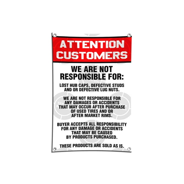 ATTENTION CUSTOMERS Disclaimer Banner (2ft X 3ft) New Sign Tire Wheel ...