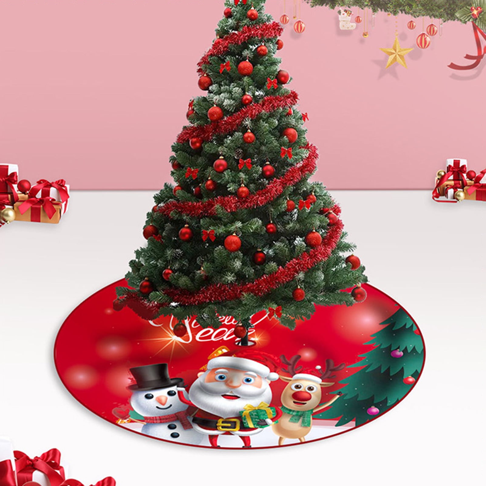 90cm Christmas Tree Skirt Multi-patterns Thicker Cartoon Santa Claus ...