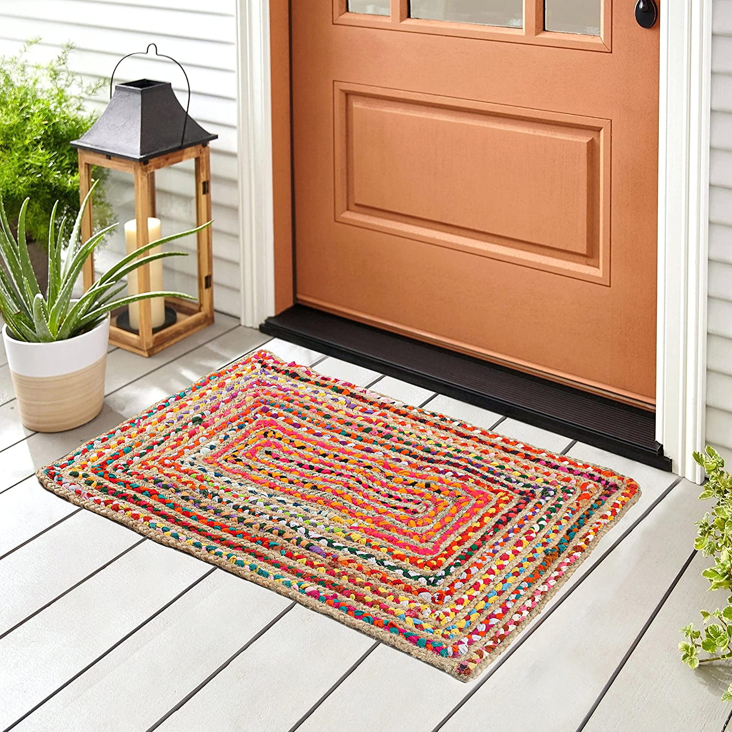 DecorAvenue Hand Woven Braided Farmhouse Jute Area Rug Multi Color 3 ft ...