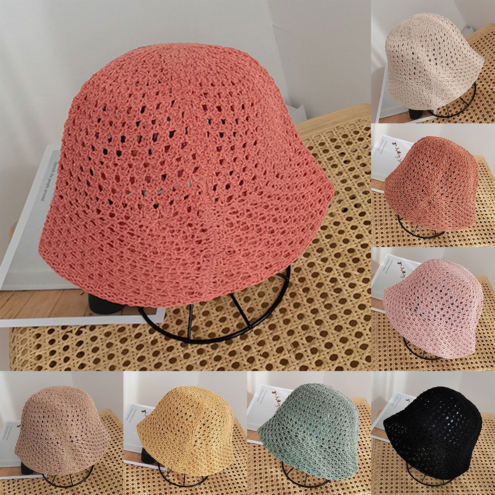 SPRING PARK Womens Solid Color Breathable Milk Bucket Sun Hat Light ...