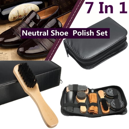 7 In 1 Portable Shoe Shine Care Kit Neutral Polish Brush Set for Boots ...