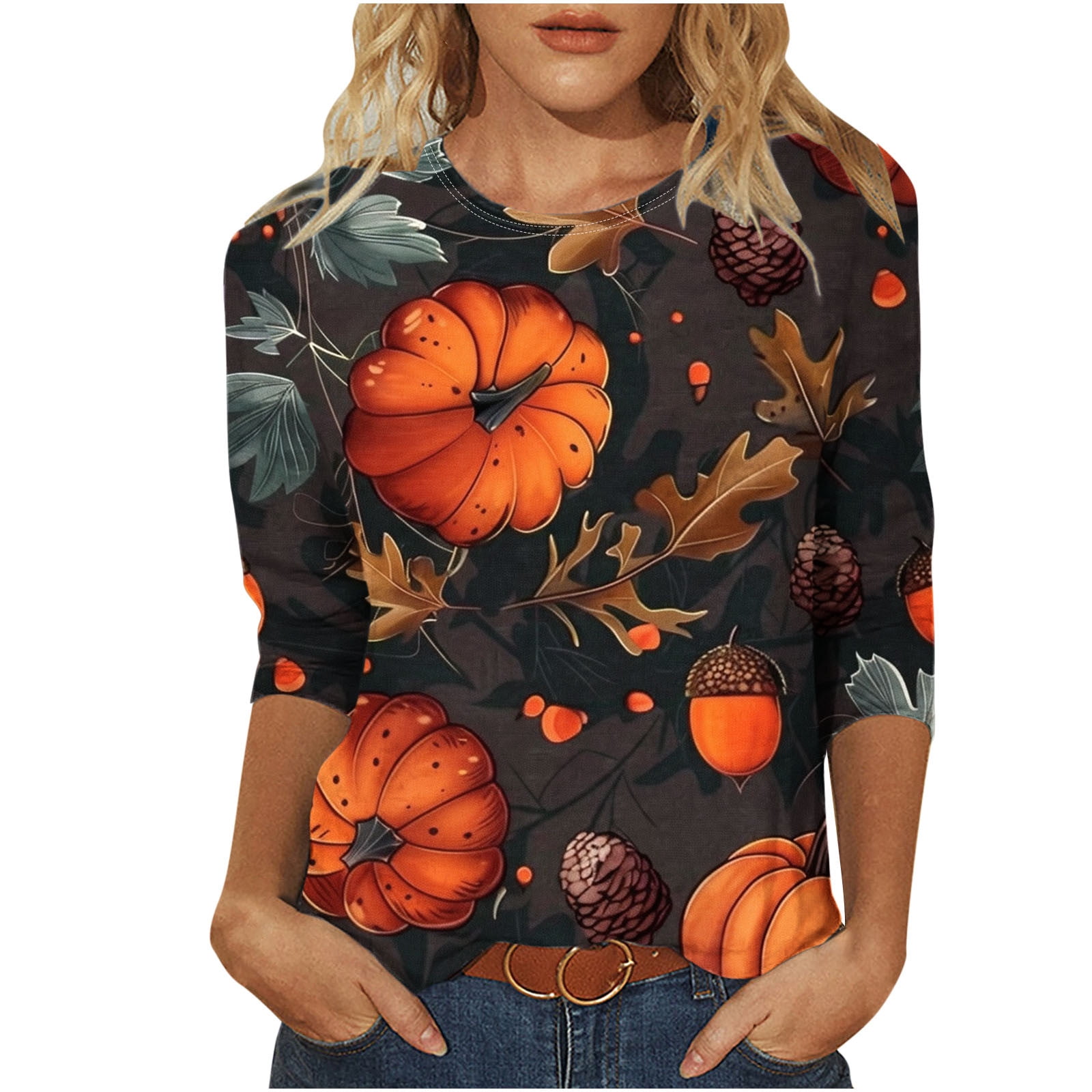 Click here for Faiwad Halloween Pumpkin Tops For Women 3/4 Sleeve... prices