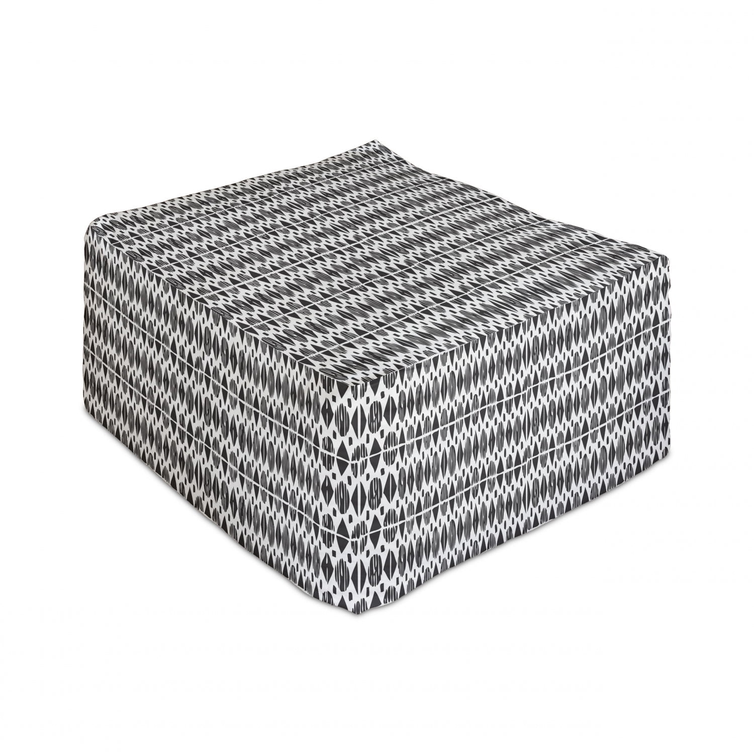 Black and White Rectangle Pouf, Horizontal Borders with Motifs ...
