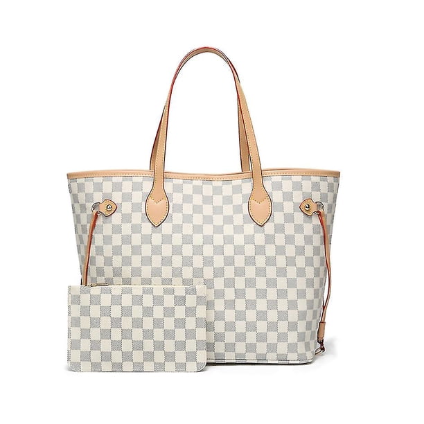 Women Checkered Tote Shoulder Bag Purse Pu Leather Handbag Bag With ...