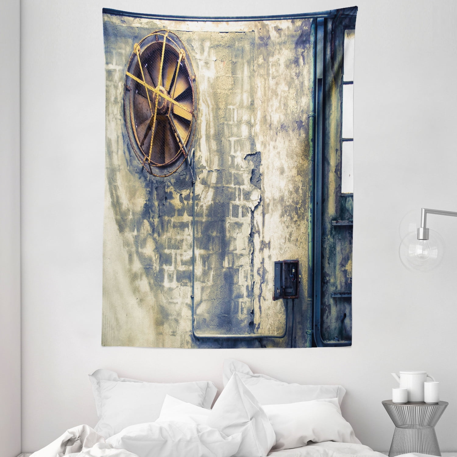 Industrial Decor Tapestry, Damaged Wrecked Wall Image Destruction ...