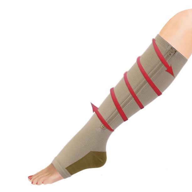 Copper Infused Compression Socks with Zipper 20-25 mmHg Beige Nude Open ...