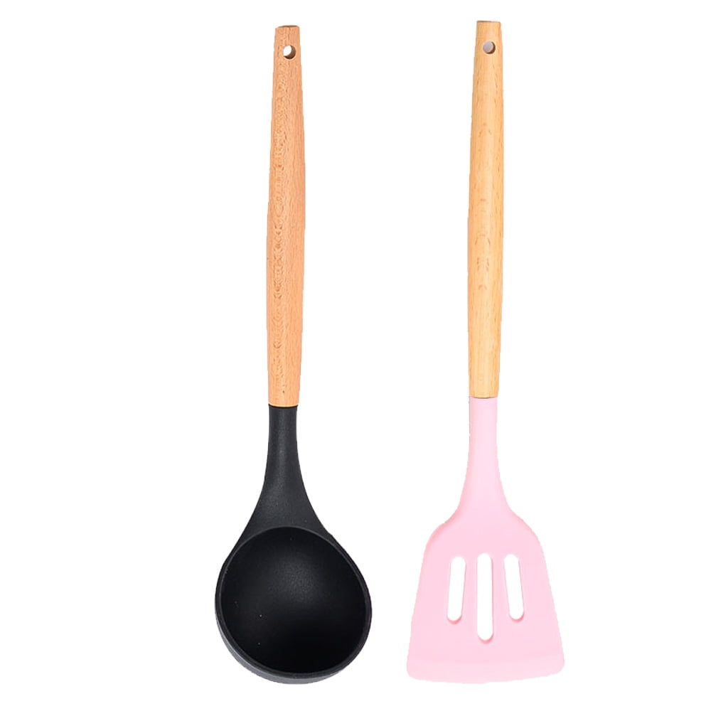 2 Wood and Silicone Cooking Utensil Set, Non-Stick and Heat Resistant Kitchen Utensil Set ...