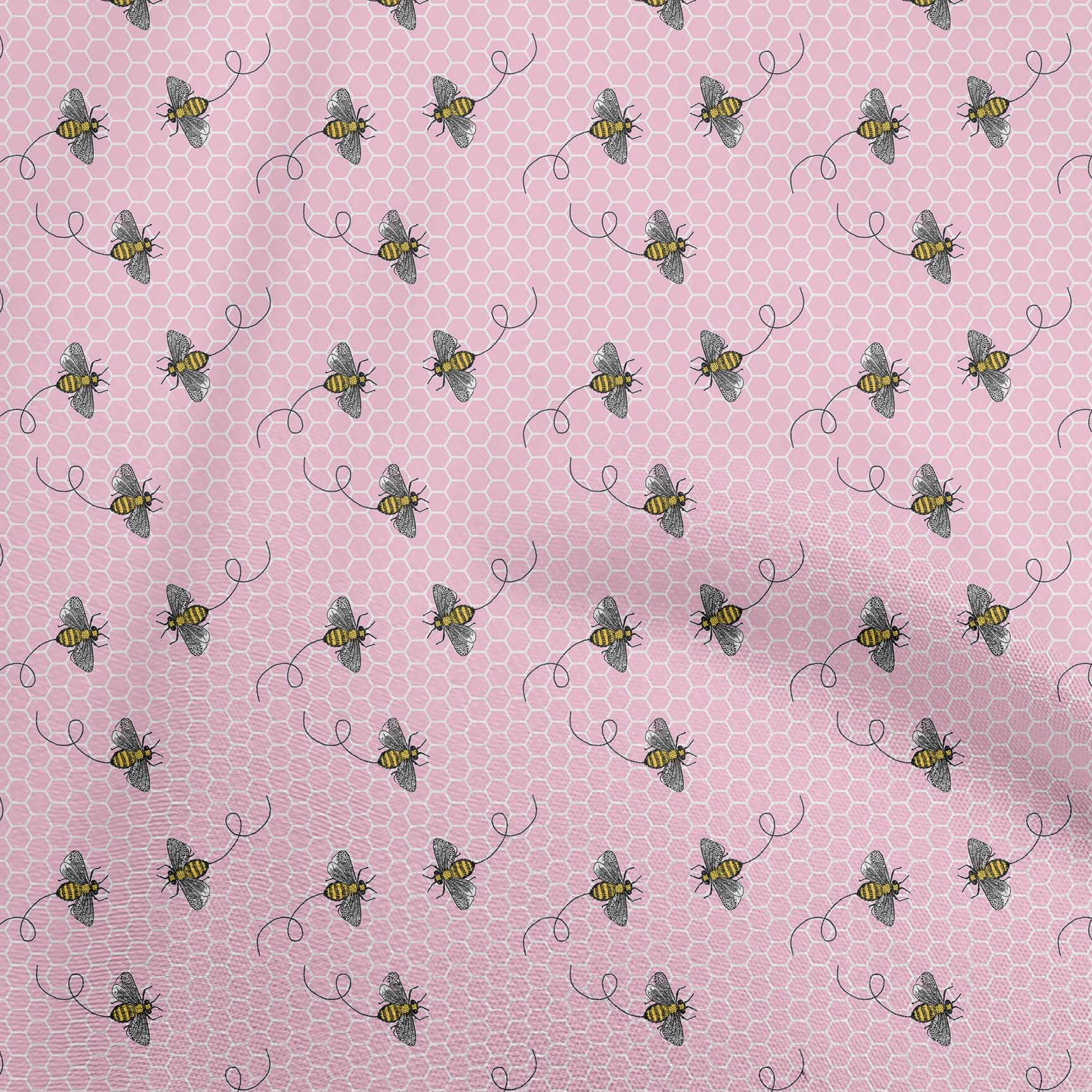 oneOone Silk Tabby Light Pink Fabric Honey Bees With Hexagon Texture ...