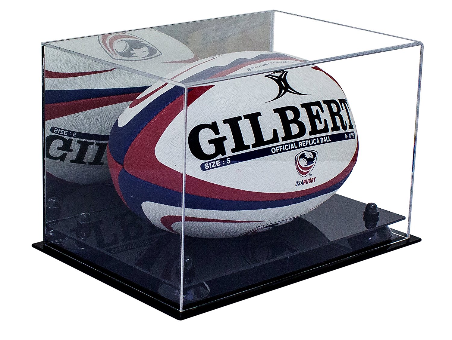 Deluxe Acrylic Rugby Ball Display Case with Black Risers and Mirror ...