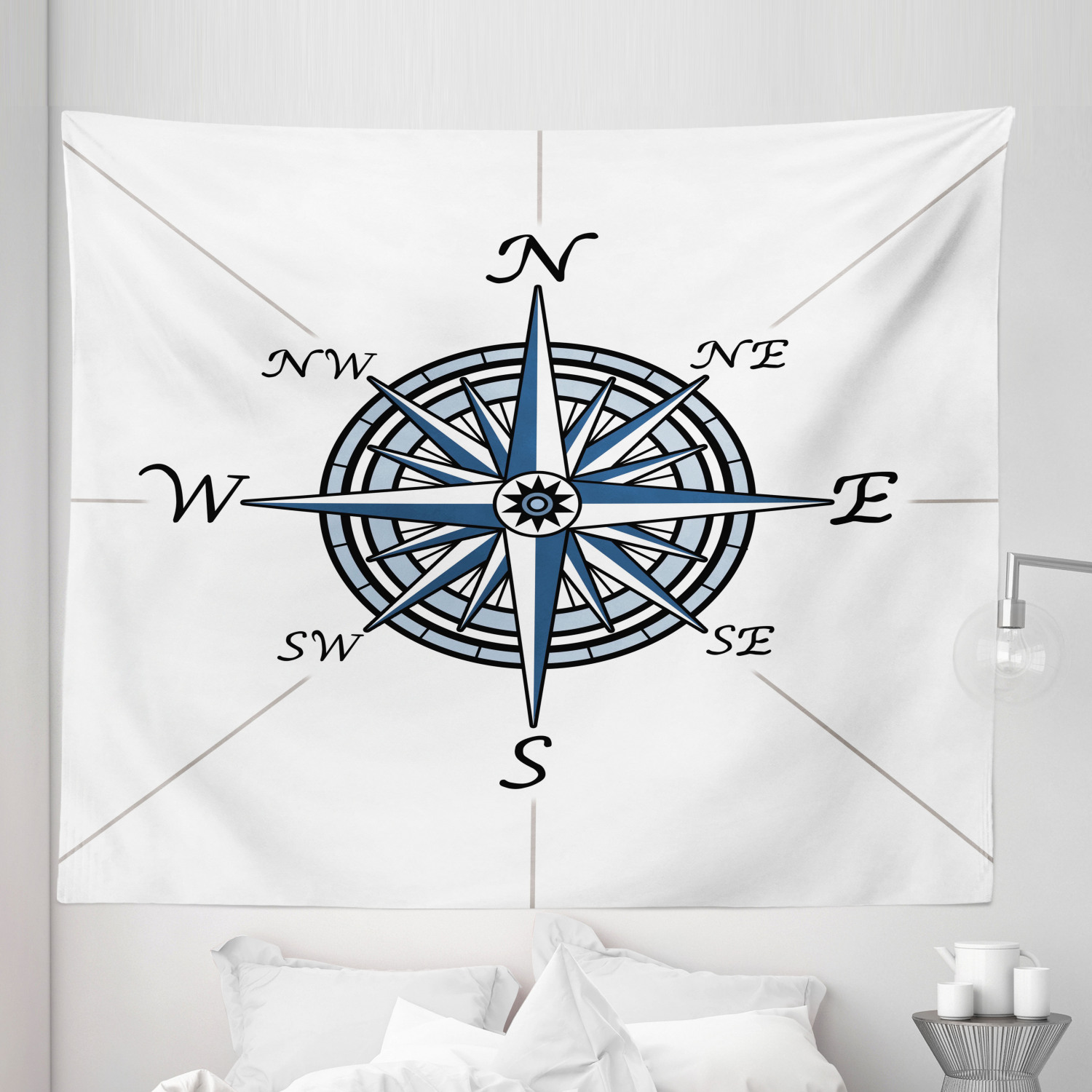 Compass Tapestry, Sea Color Themed Voyage Windrose Discovery Marine ...