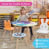 Kids Wooden Animal Table & Chair Set w 3 Seats (Puppy Kitten & Bunny ...
